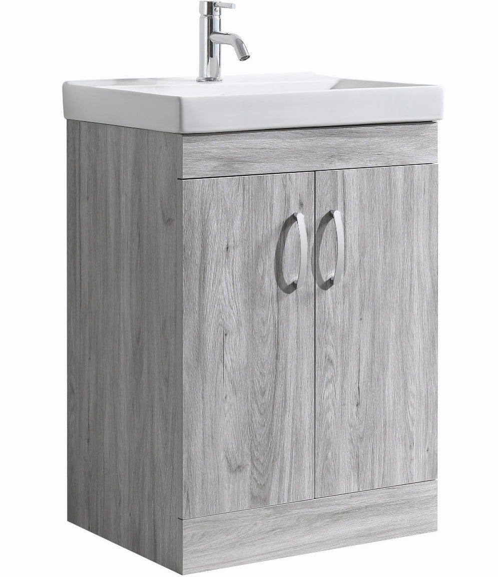 Zen 600mm Waterproof Wood Effect PVC Vanity Unit With Doors and Basin